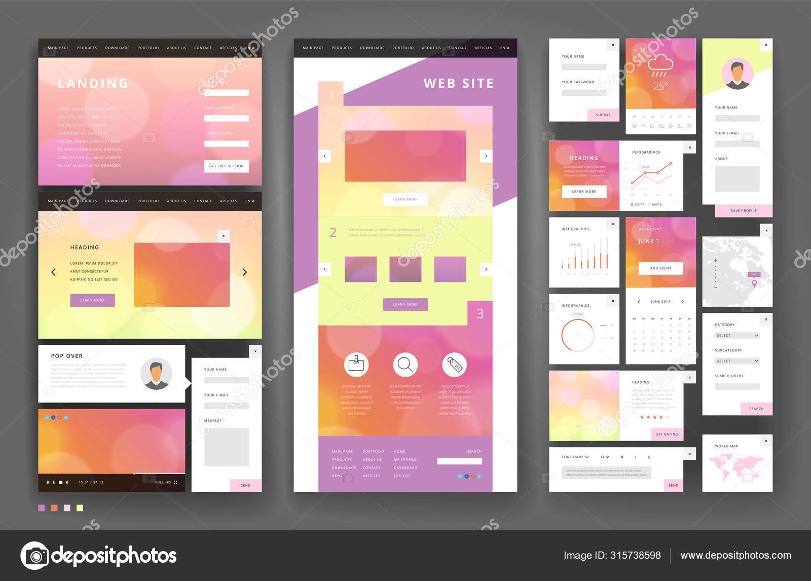 Website template design with interface elements Stock Vector Image by ...