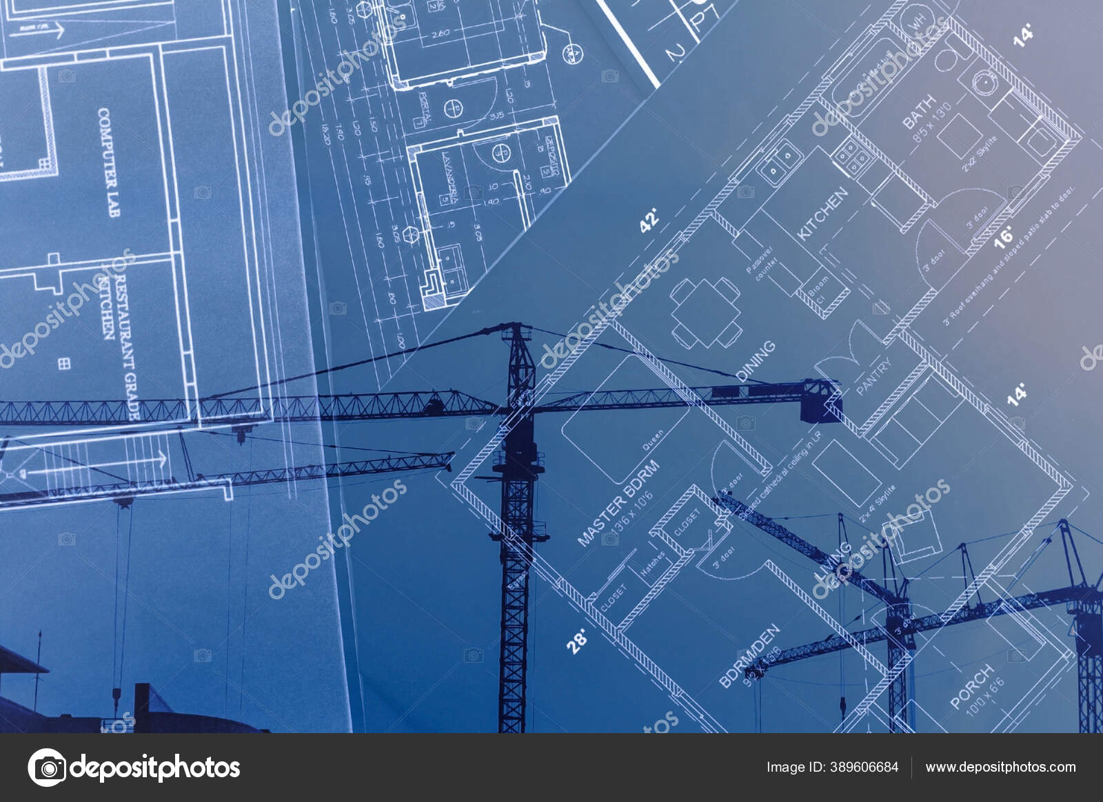 Crane Building Construction Blueprint Background — Stock Photo ...