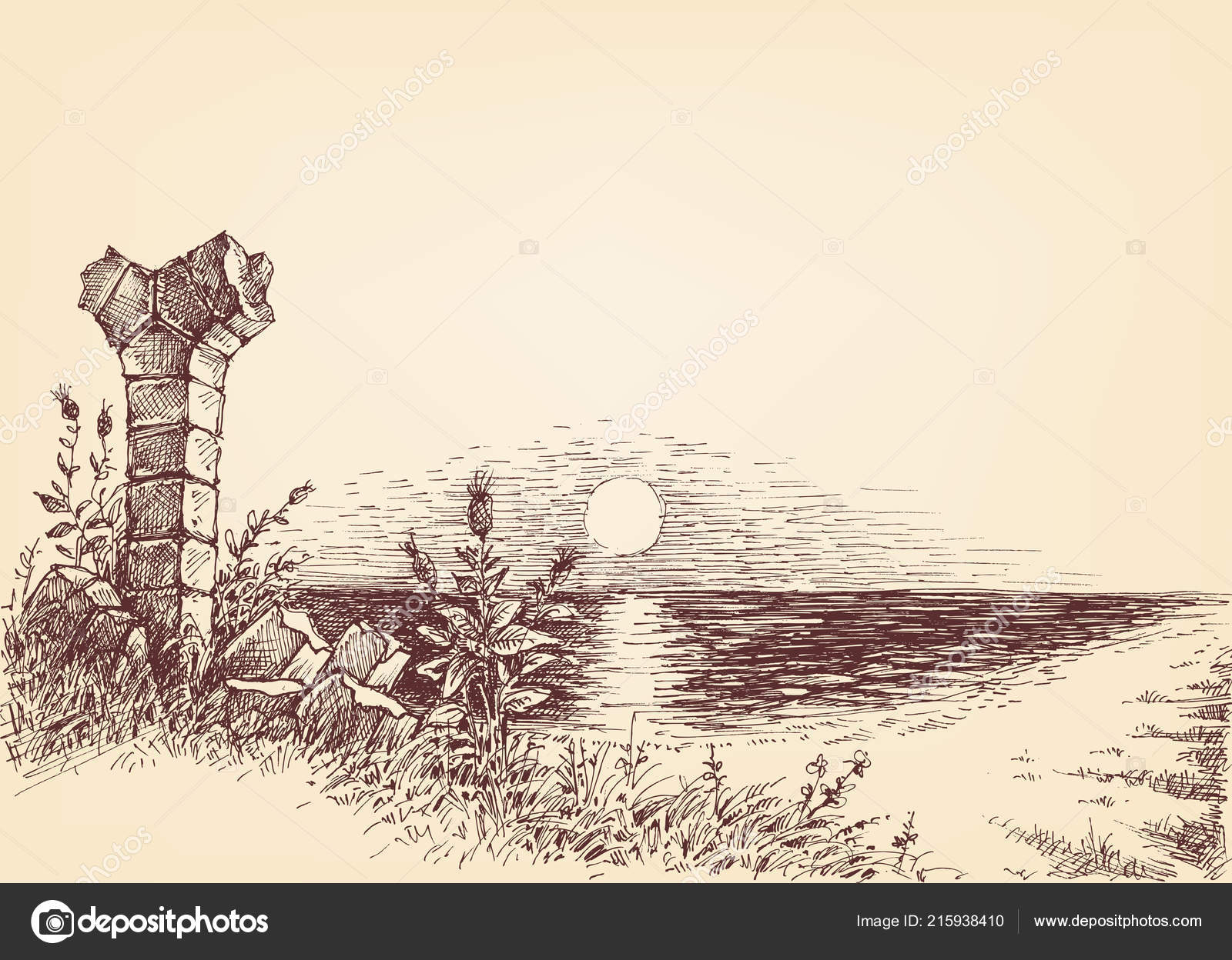 Sunrise Scenery Drawing