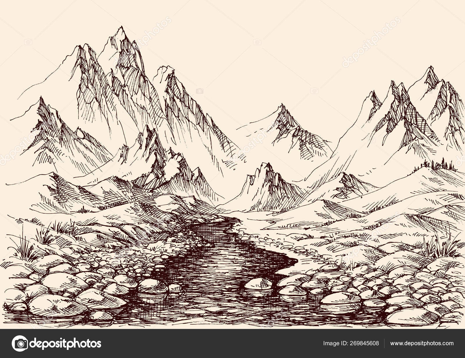 Mountain River Drawing