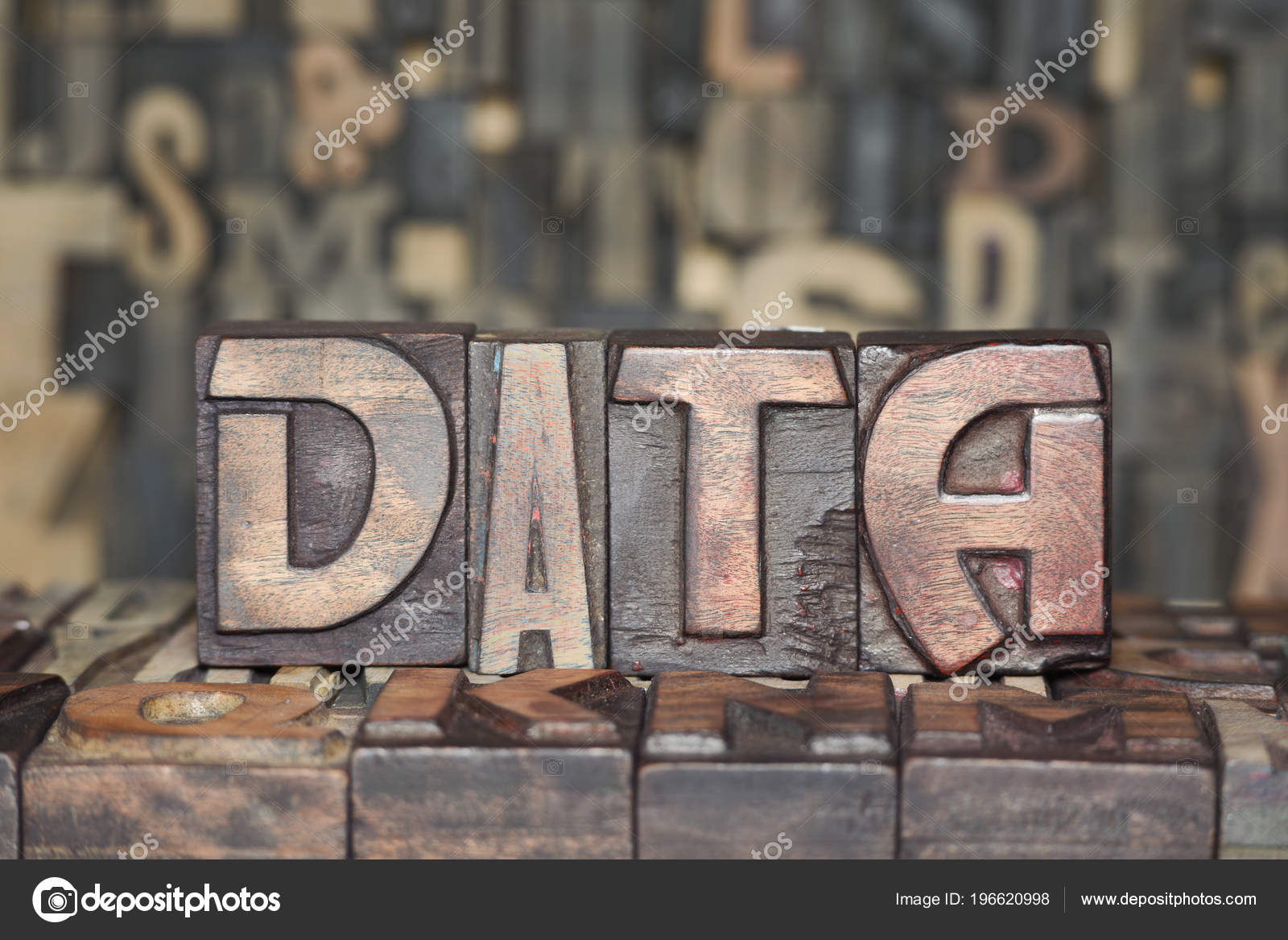 Data Word Made Wooden Letterpress Blocks Many Different Letters ...