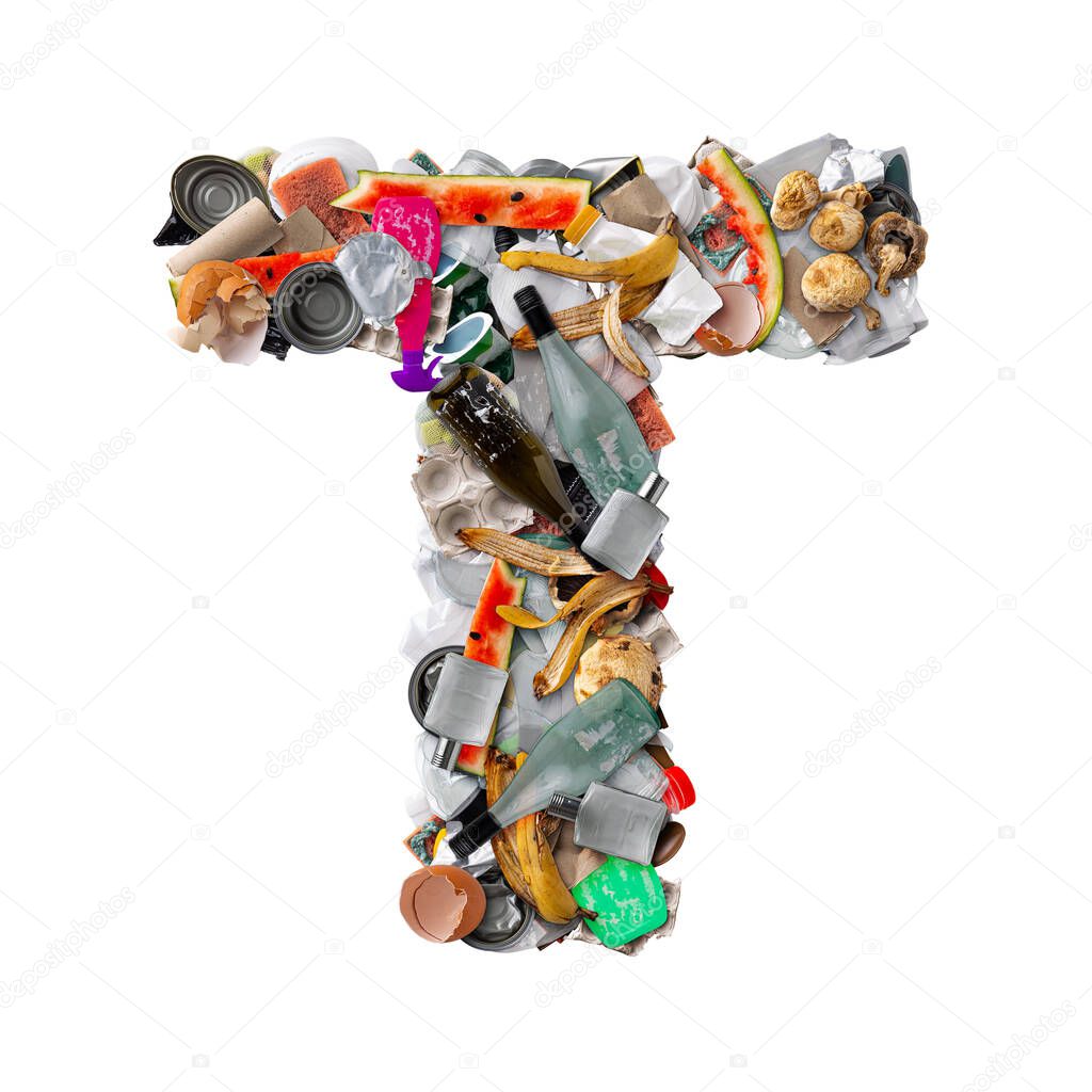 Letra T hecha de basura 2024