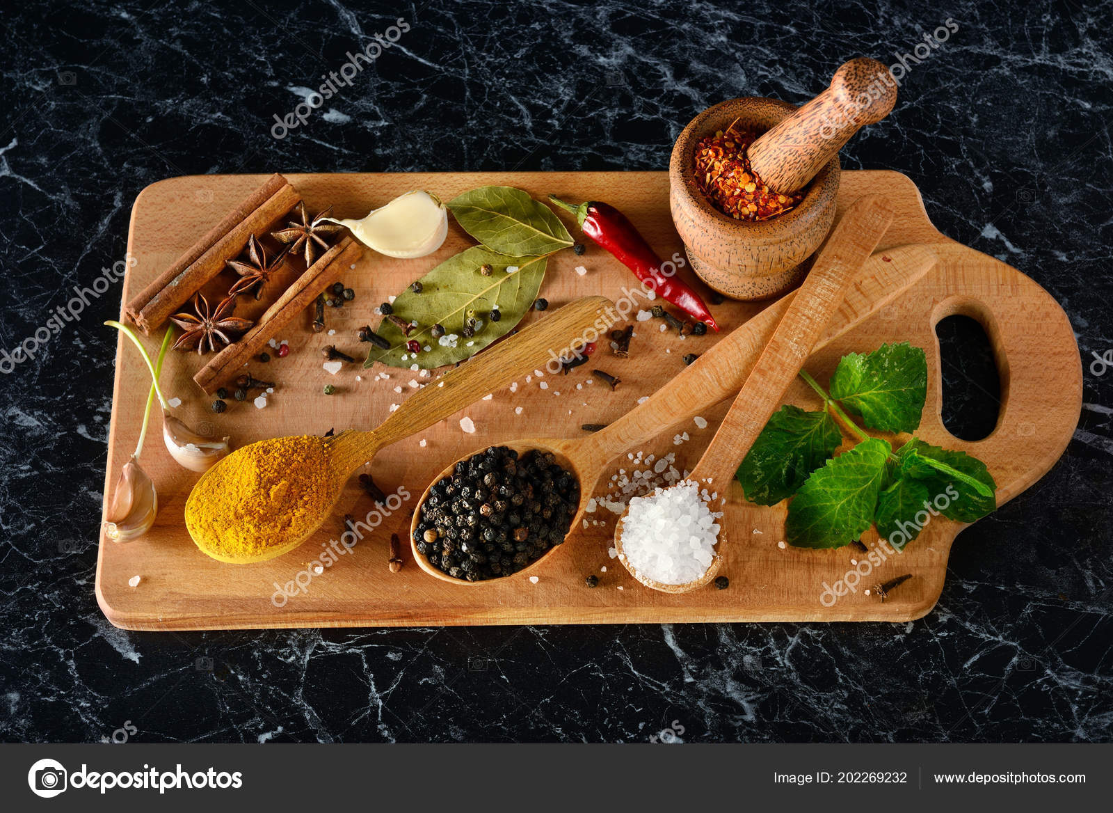 Top View Spices Herbs Kitchen Table Seasonings Healthy Meal Top — Stock ...