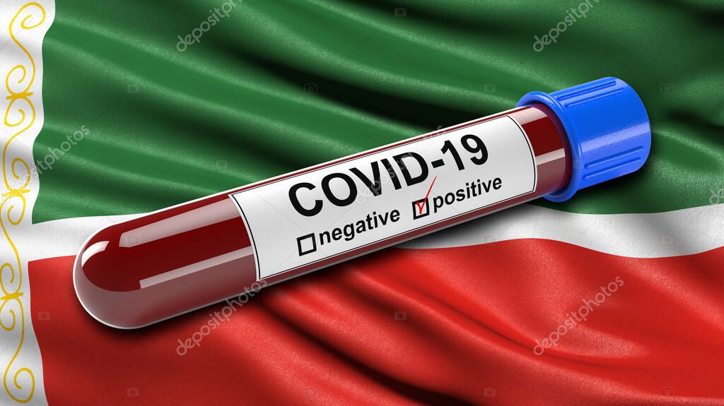 Bandera de la República de Chechenia ondeando al viento con un tubo de ...