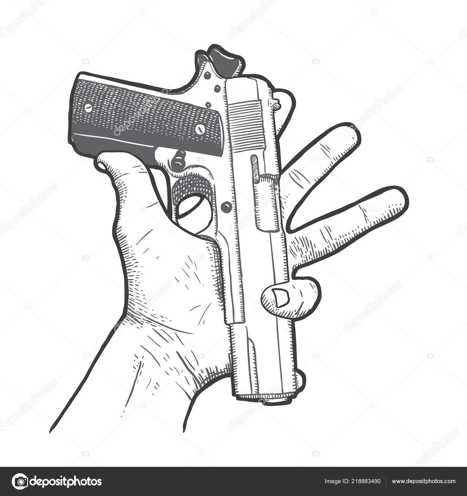 Hand Holding Revolver Drawing