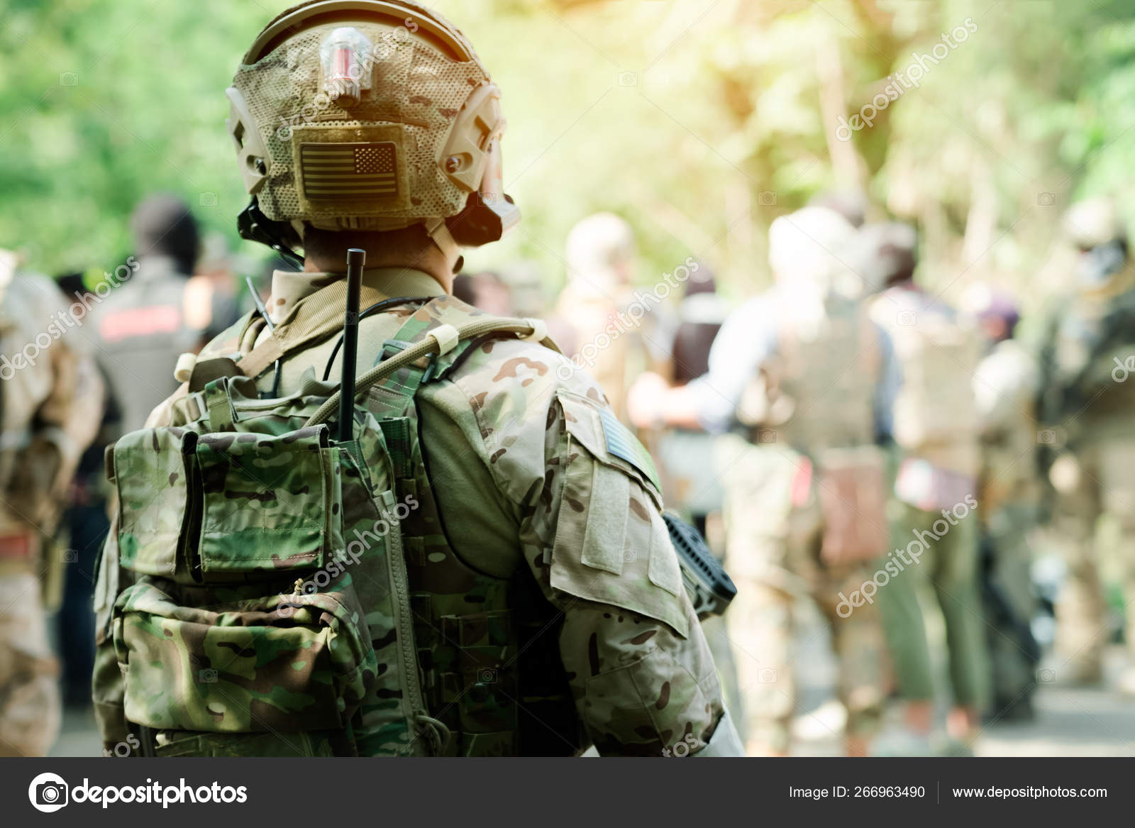 Back View Fully Equipped Soldiers Wearing Camouflage Uniform Att Stock ...