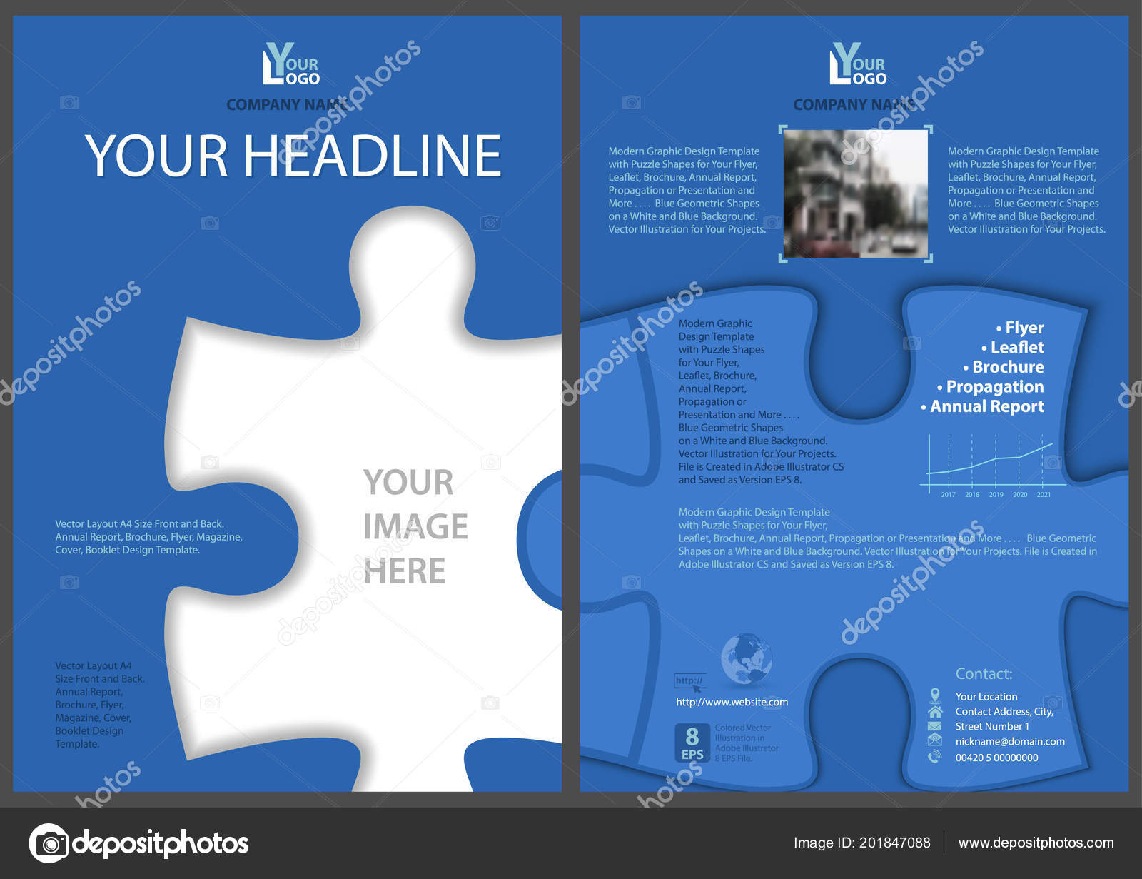 Blue Flyer Template Puzzle Shape Modern Abstract Illustration Your Use ...