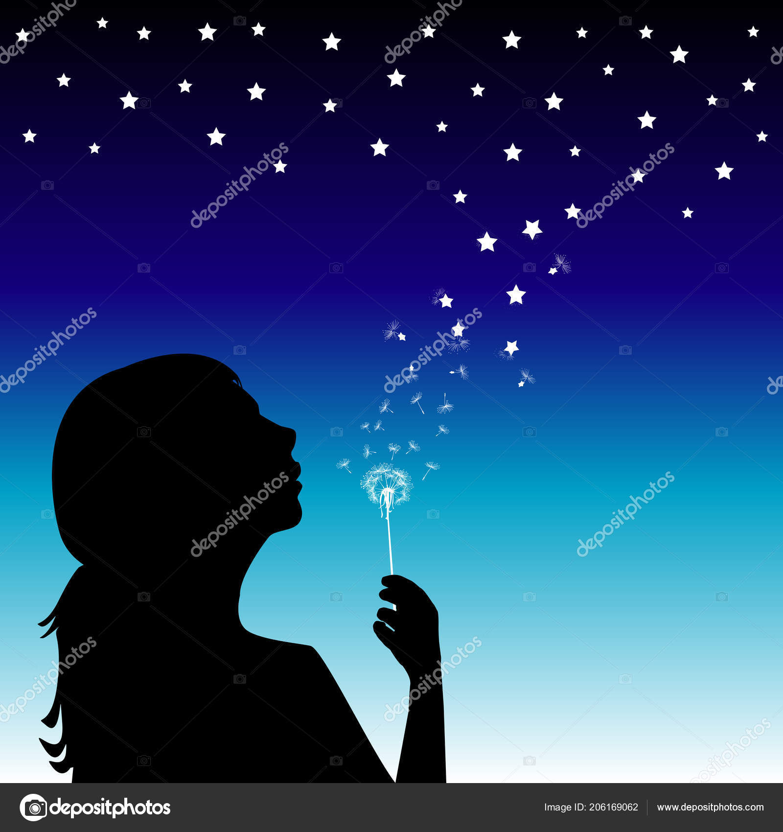 Girl Blowing Dandelion Creating Stars Stock Vector by ©hibrida13 206169062