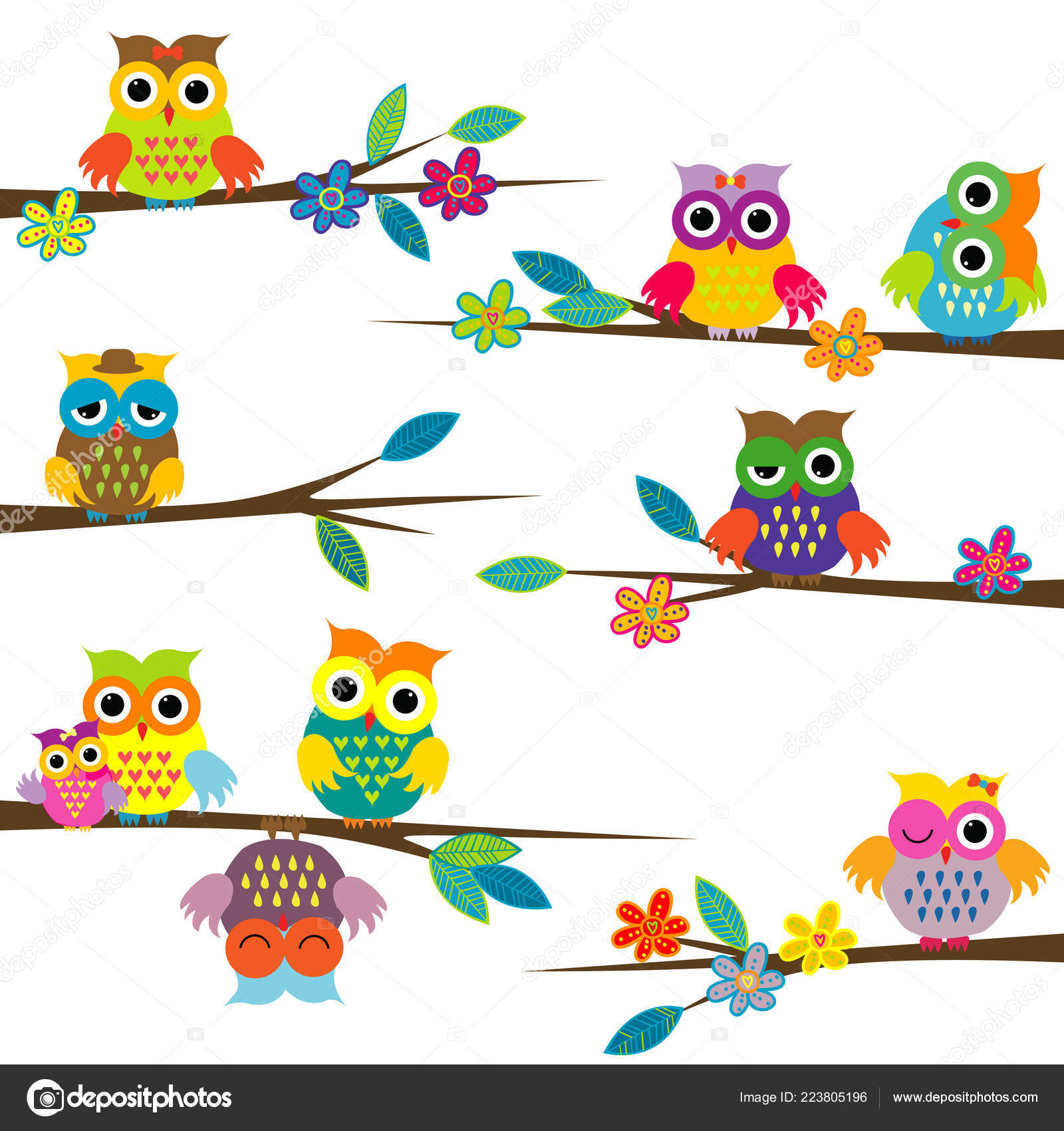 Owl Tree Branch Clip Art Orange Owl in a Tree Cute Digital Clipart Owl ...