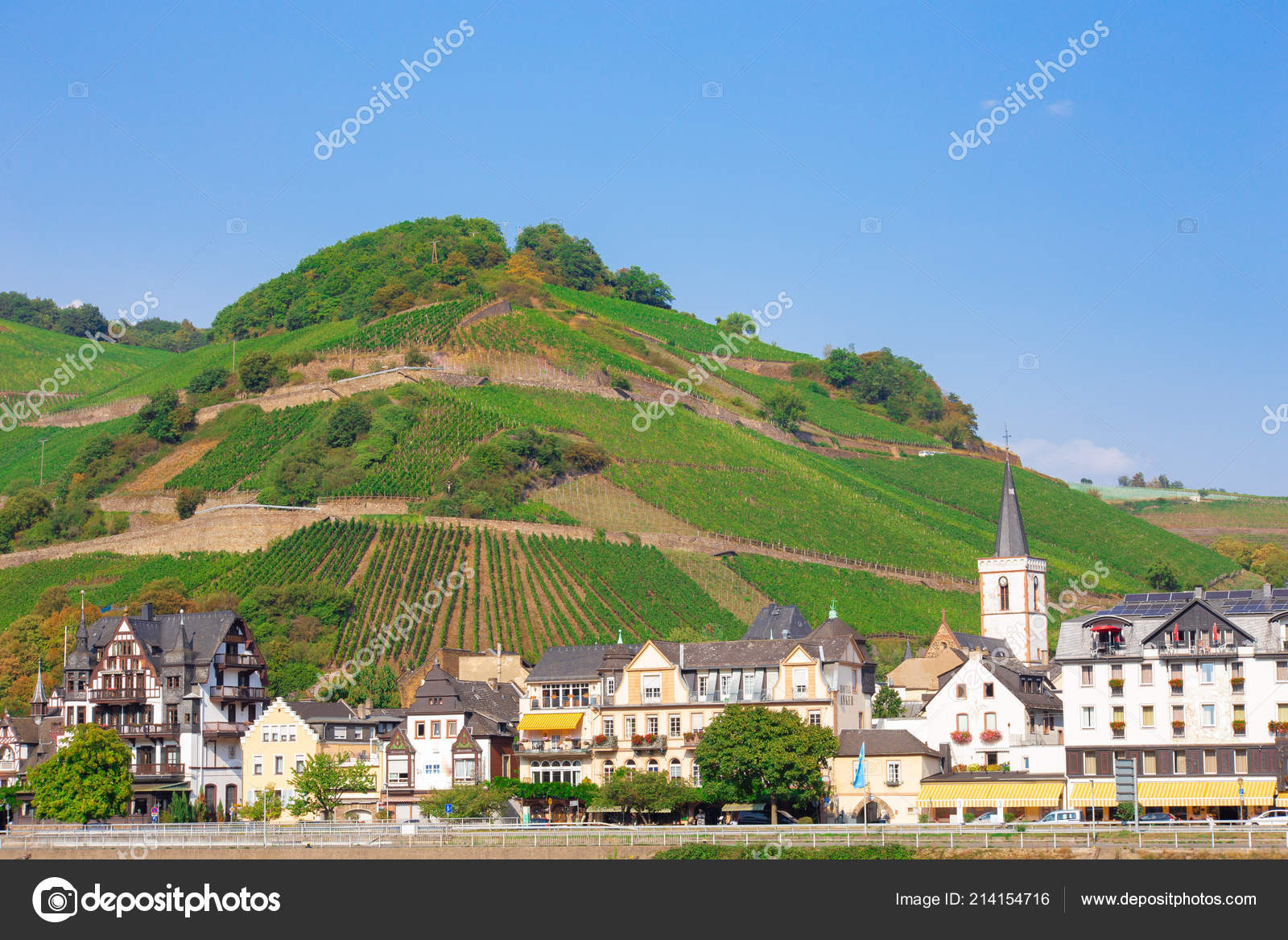 Charming Village Germany Rhine River View Terraced Vineyards Hills ...