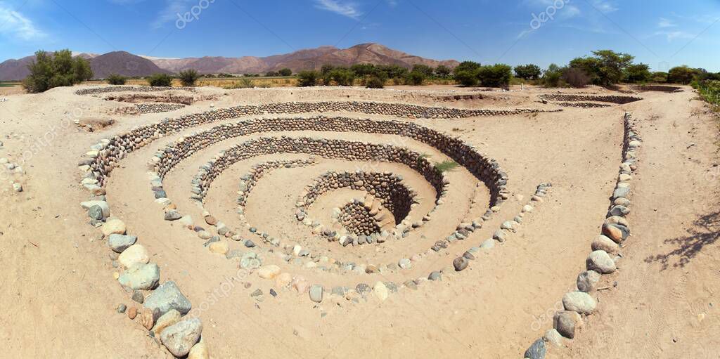 Acueducto Cantalloc en Nazca o ciudad de Nazca, acueductos espiral o ...