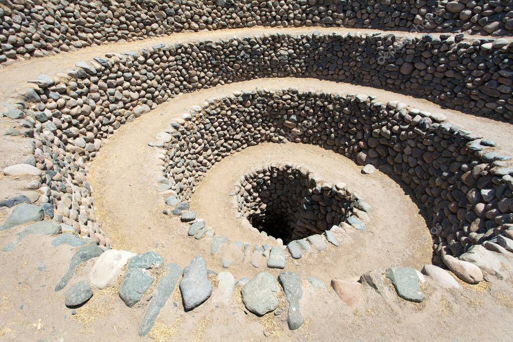 Acueducto Cantalloc en Nazca o ciudad de Nazca, acueductos espiral o ...