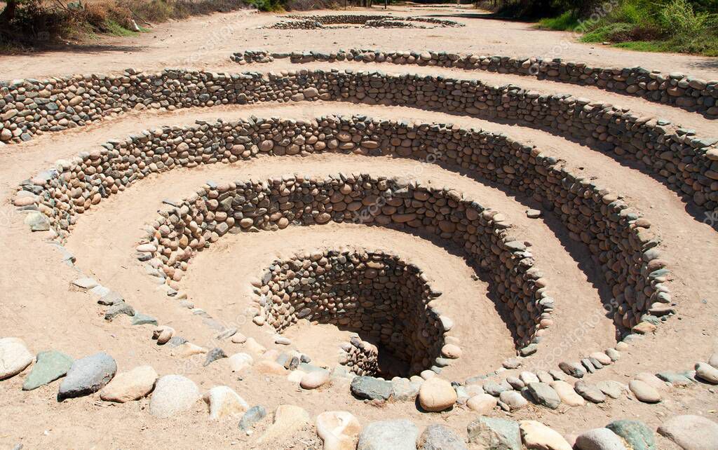 Acueducto Cantalloc en Nazca o ciudad de Nazca, acueductos espiral o ...
