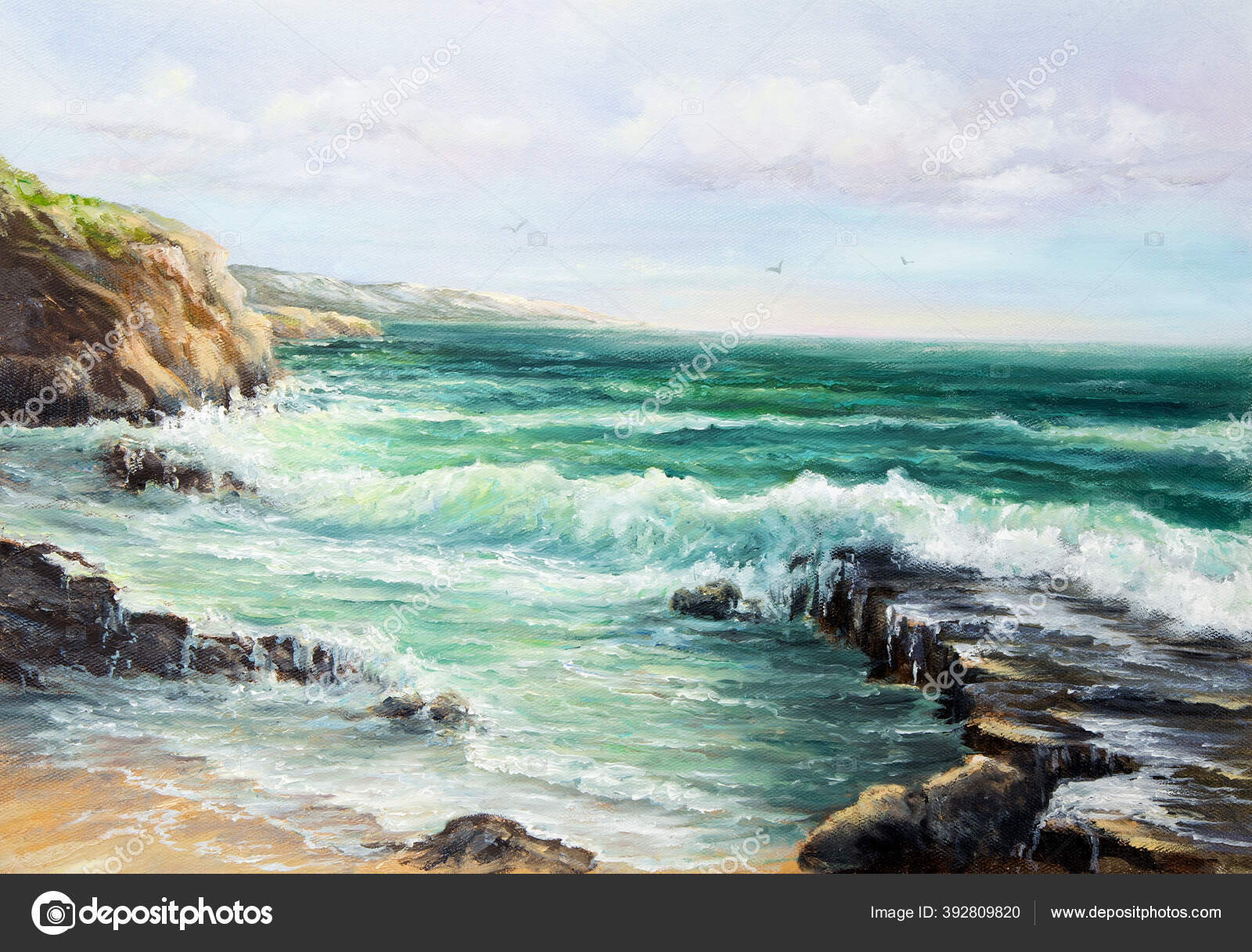 Original Oil Painting Ocean Cliffs Canvas Modern Impressionism Stock Illustration by ©borojoint ...