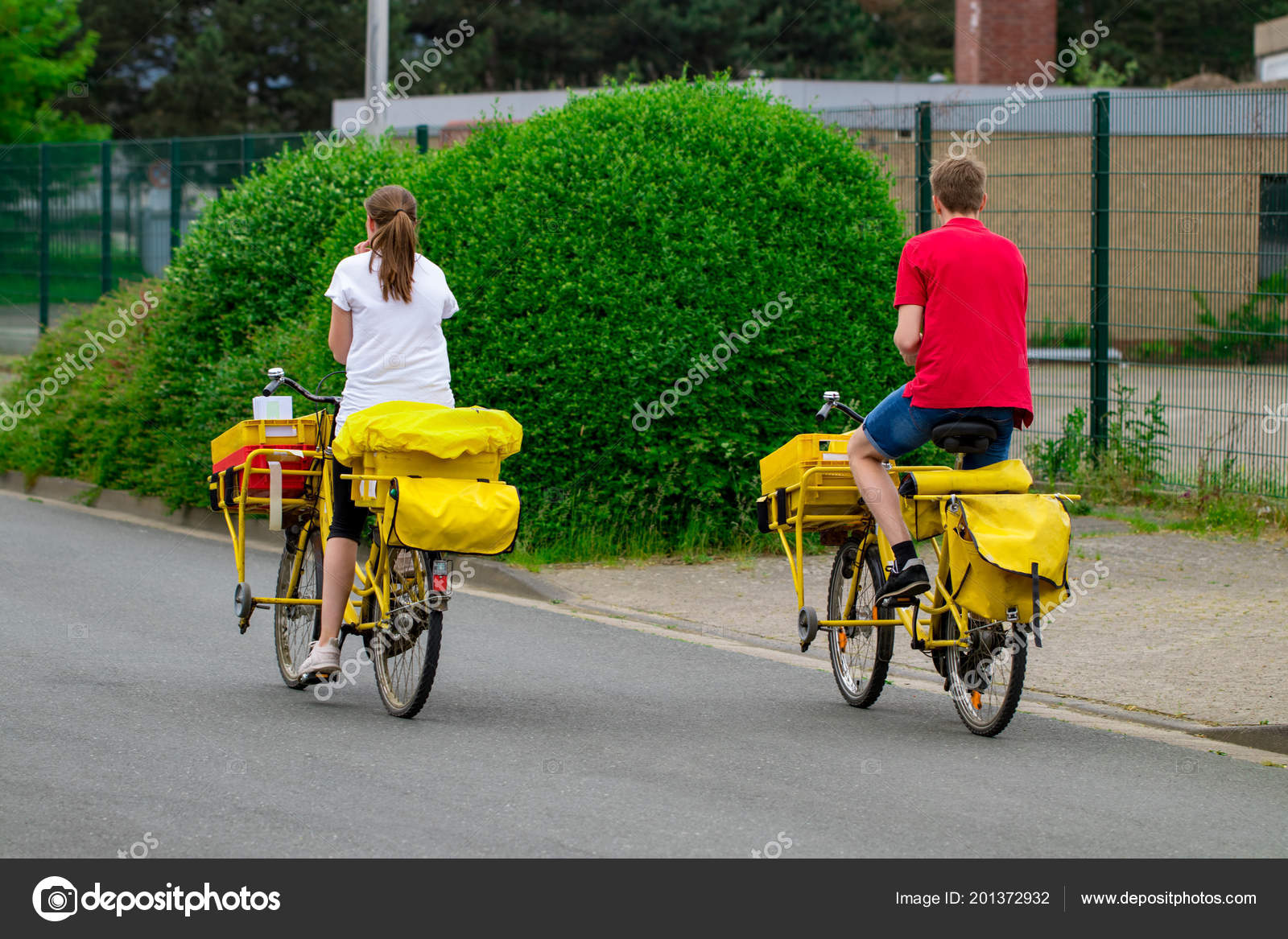 Postman Riding His Cargo Bike Carrying Out Mail Neighborhood Stock ...
