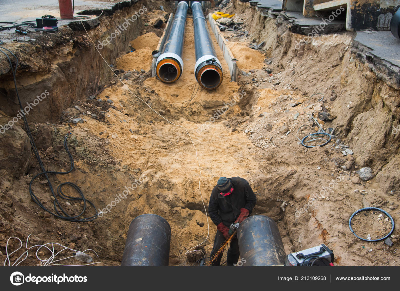 Street Reconstruction Site District Heating System Pipeline Replacement Old Pipes Stock Photo by ...