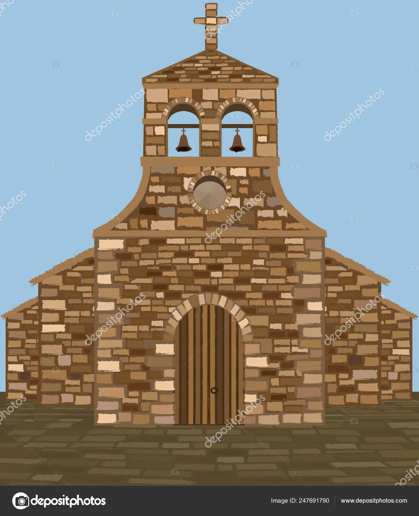Ancient Medieval Spanish Church Romanesque Style Vector Illustration ...