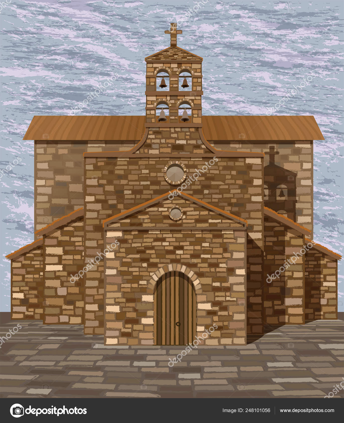Spanish Old Medieval Church Romanesque Style Vector Illustration Stock ...