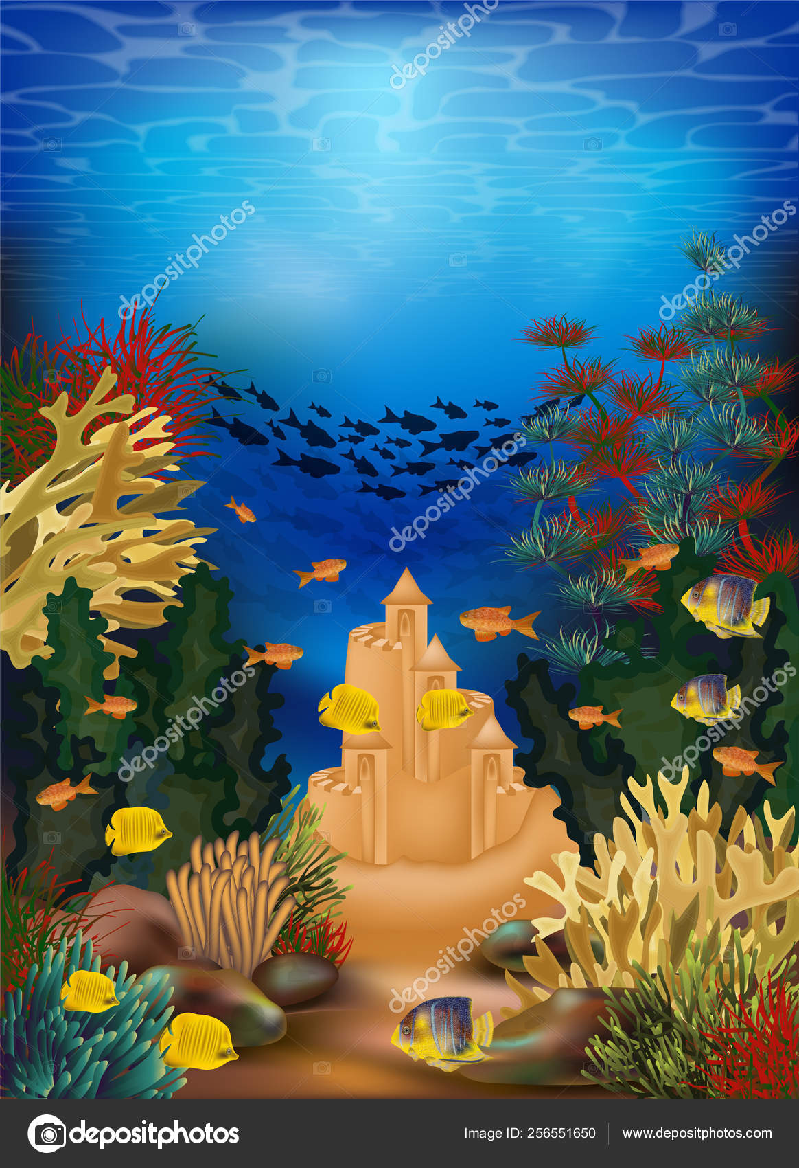 Cartoon Underwater Sand Castles
