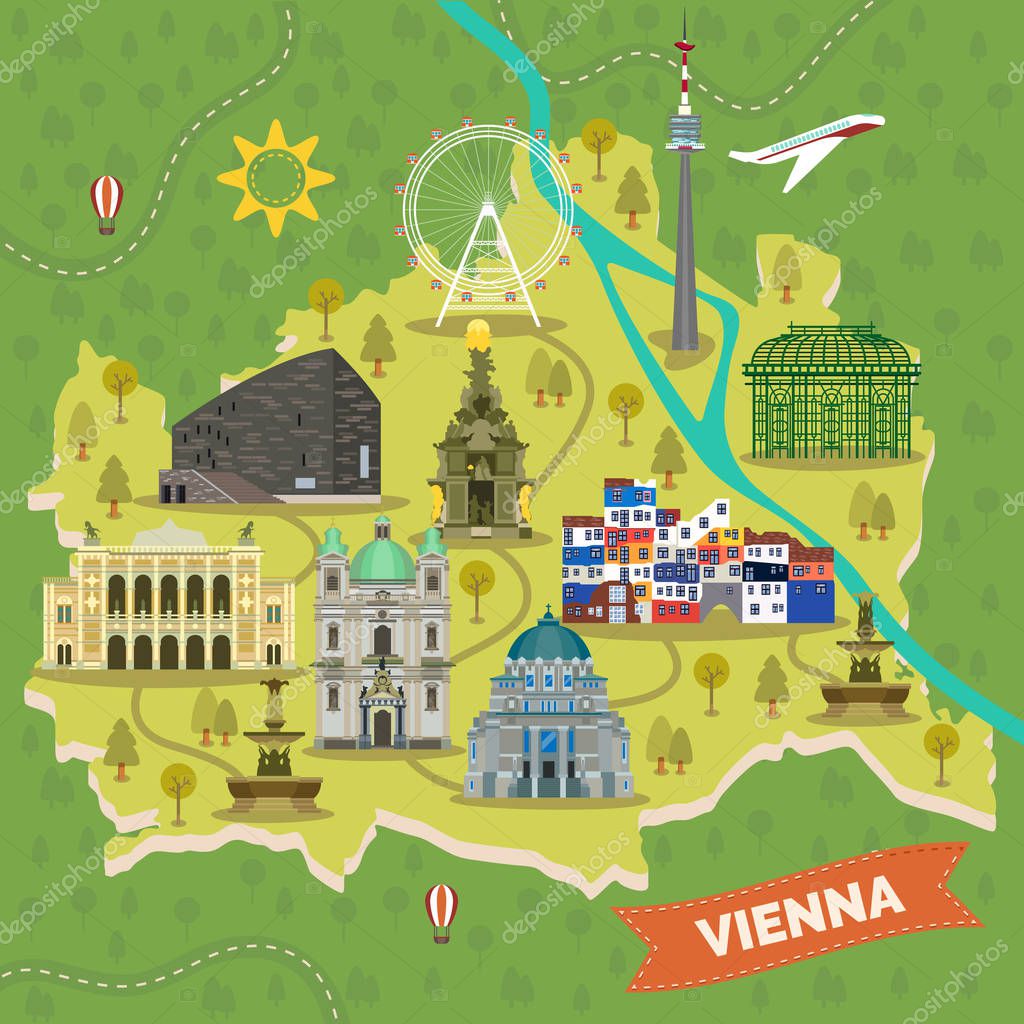 Mapa de Viena, Austria con monumentos 2024