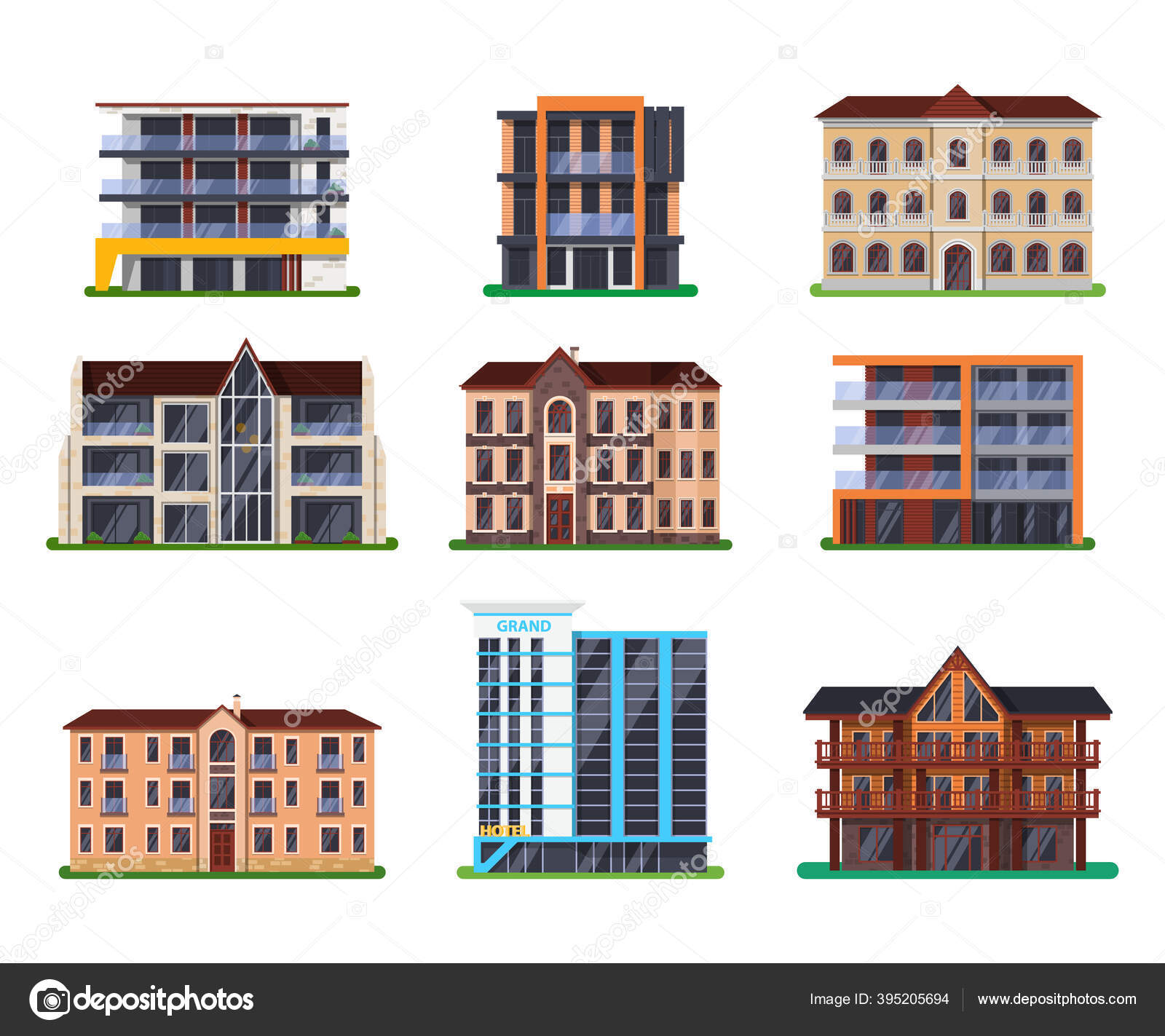 Set of isolated modern vector hotel buildings Stock Vector Image by ...