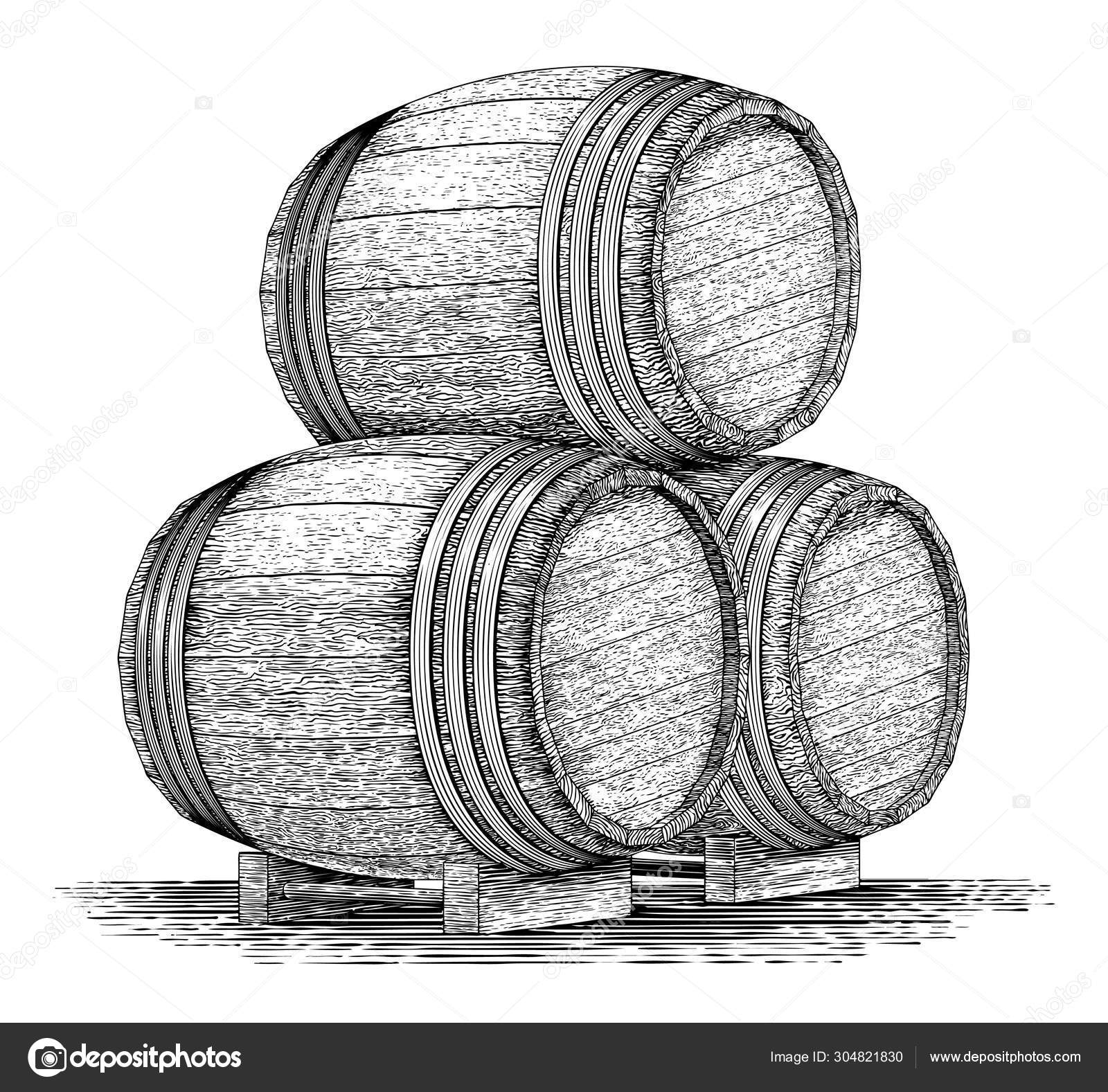 Woodcut Style Illustration Stack Wooden Barrels Stock Vector Image by ...