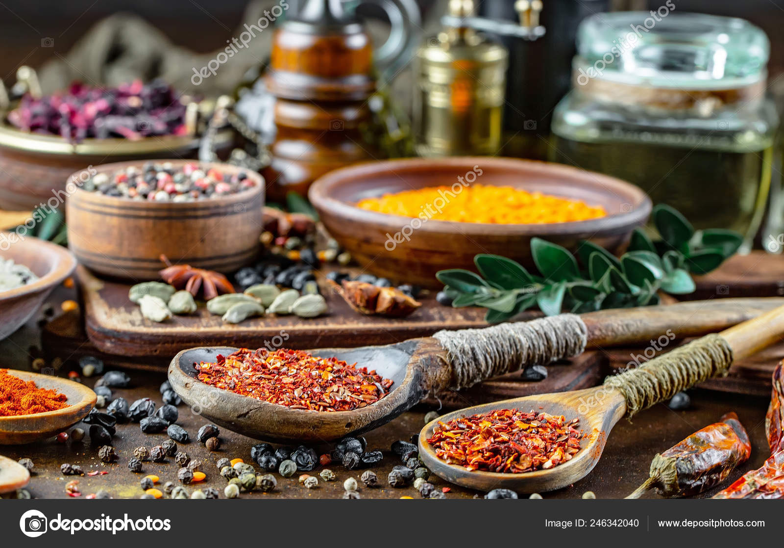 Spices Seasonings Cooking Composition Table — Stock Photo © VIZAFOTO ...