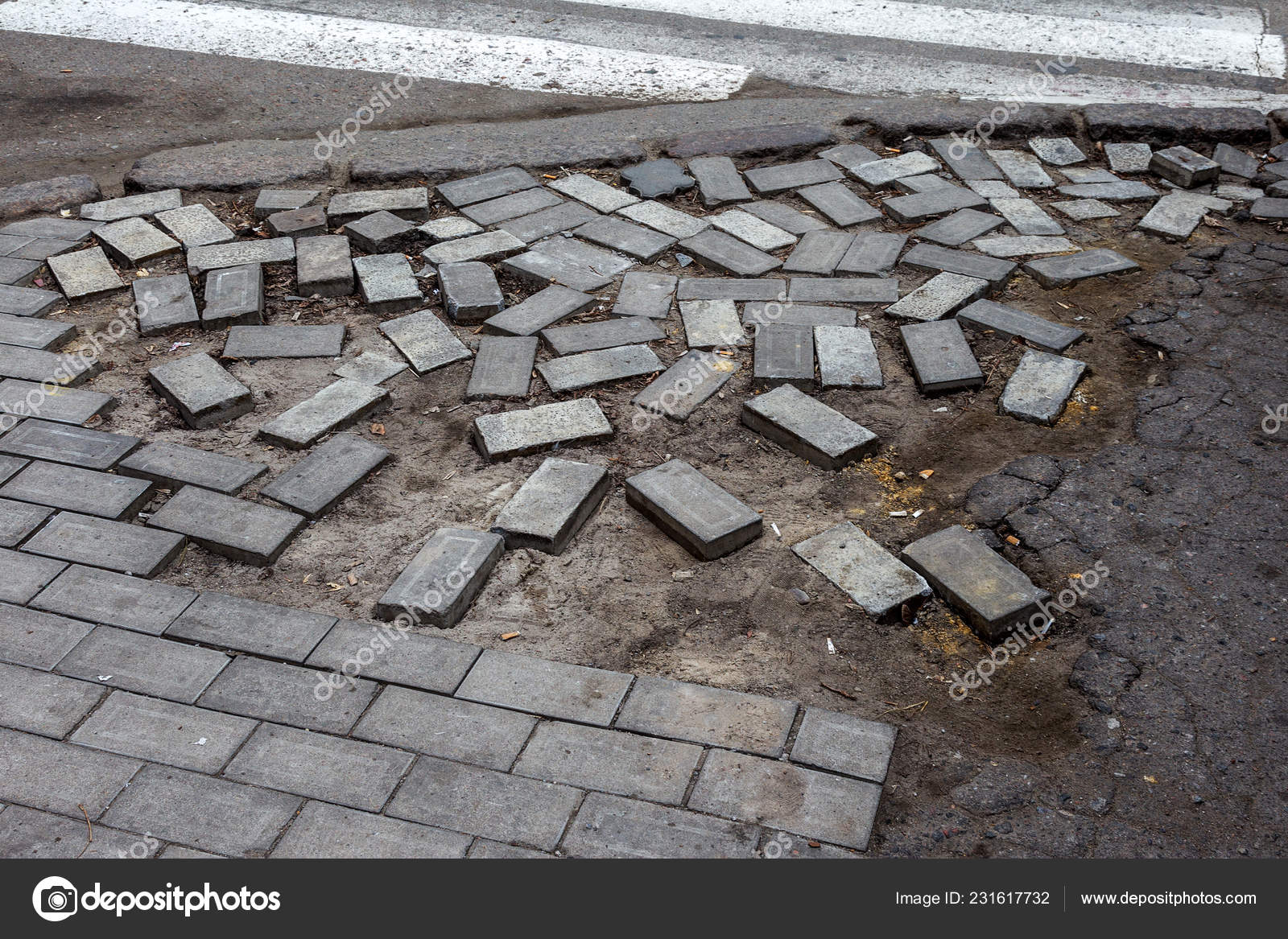 Damaged Paving Slab Potholes Caused Freeze Thaw Cycles Winter Bad Stock ...
