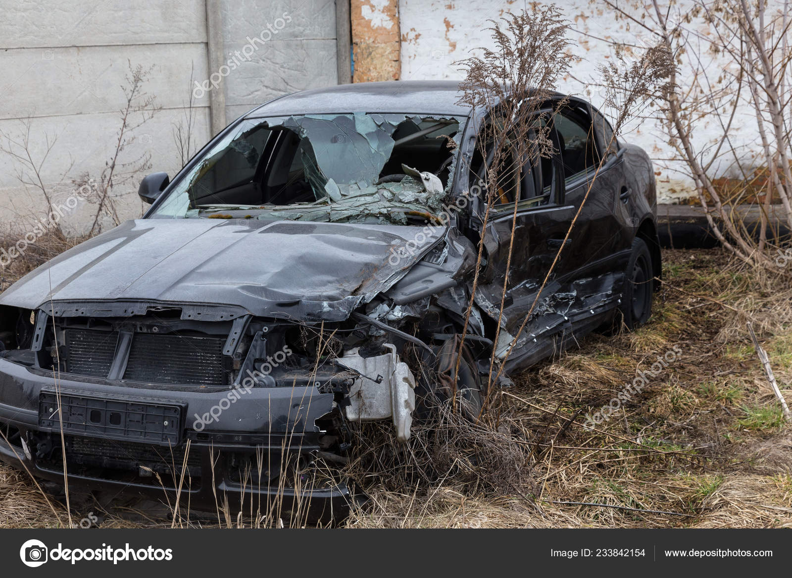 Abandoned Car Accident Broken Car Head Collision Deformed Car Body ...