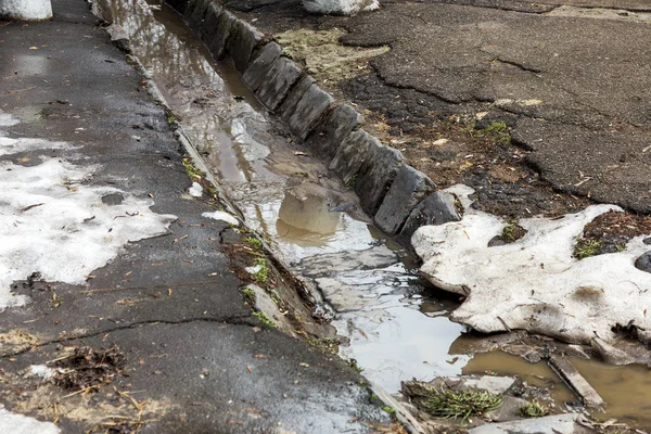 An open old sewage and sewage drainage system. Contaminated water from ...