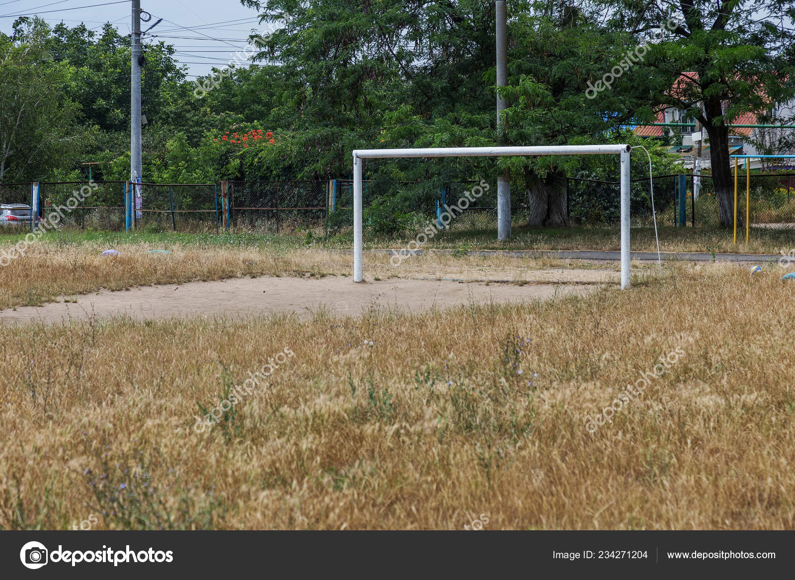 Abandoned Rural Stadium Cut Grass Lawn Field Trampled Bald Penalty ...