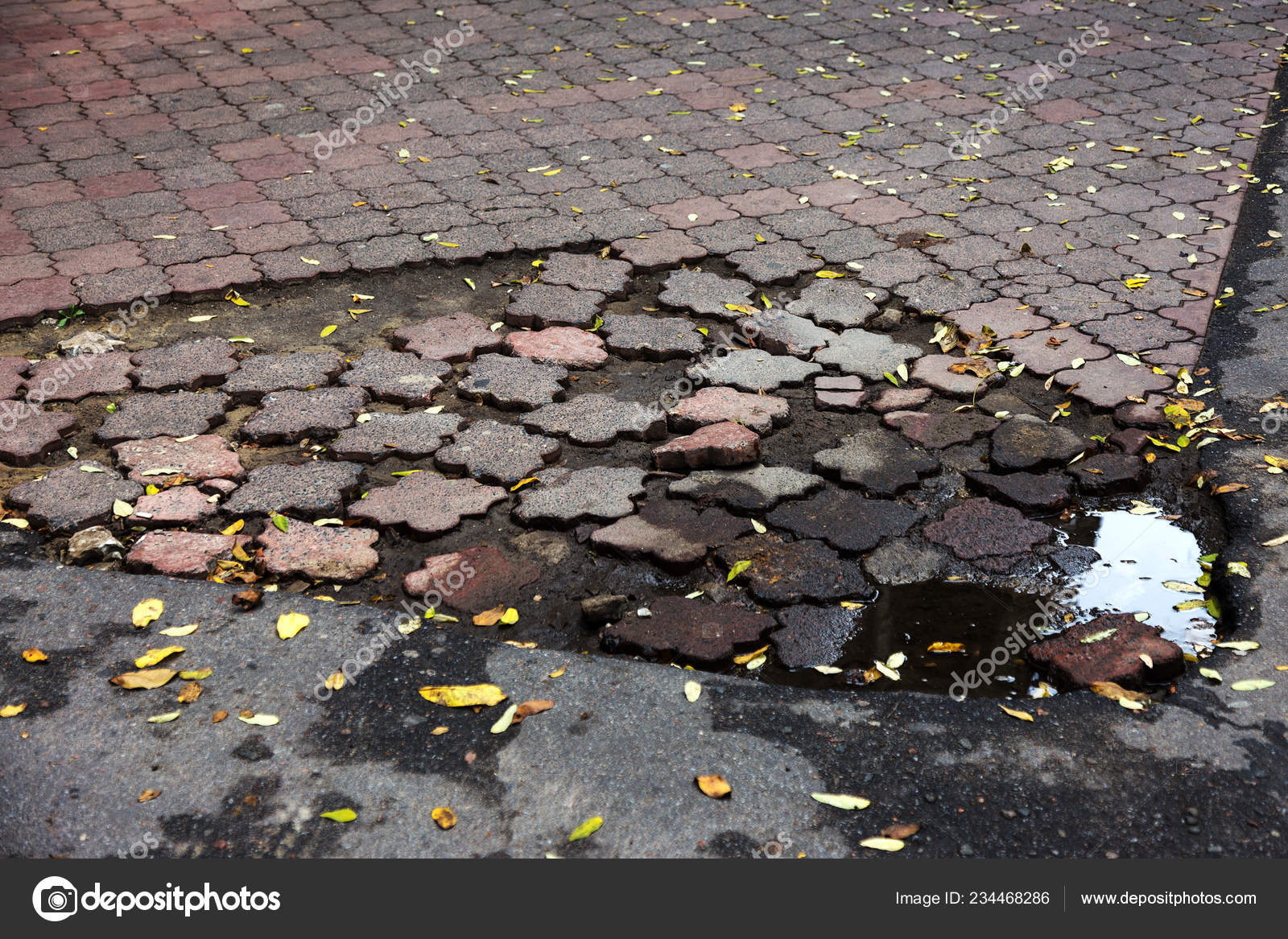 Damaged Asphalt Road Potholes Old Stone Road Paving Stone Cobblestone ...
