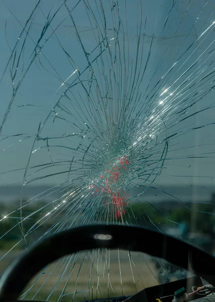 Broken Windshield Car Web Radial Splits Cracks Triplex Windshield ...