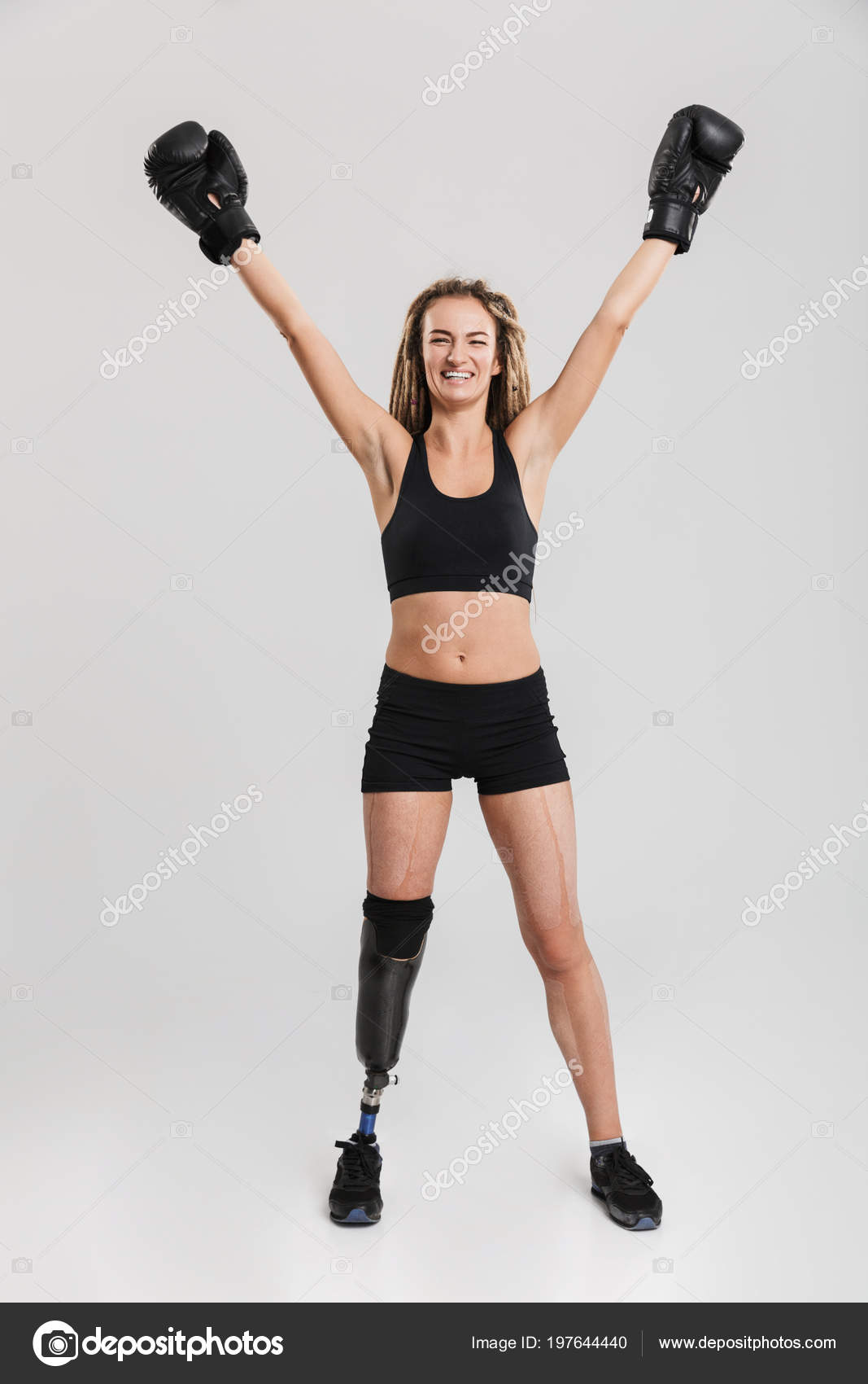 Image Healthy Young Disabled Sportswoman Boxer Standing Isolated Grey ...