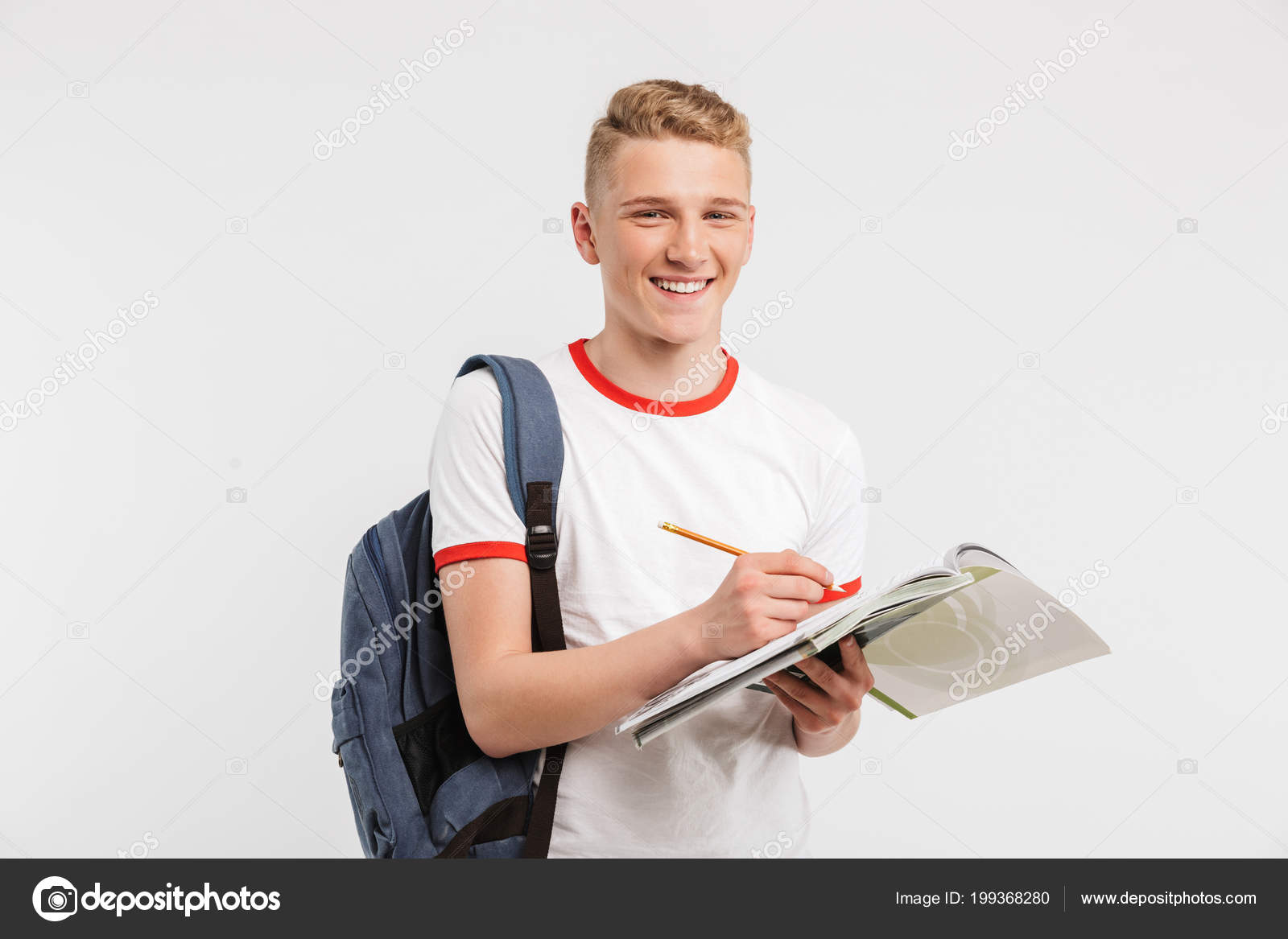 Image Attractive University College Student Wearing Backpack Smiling ...