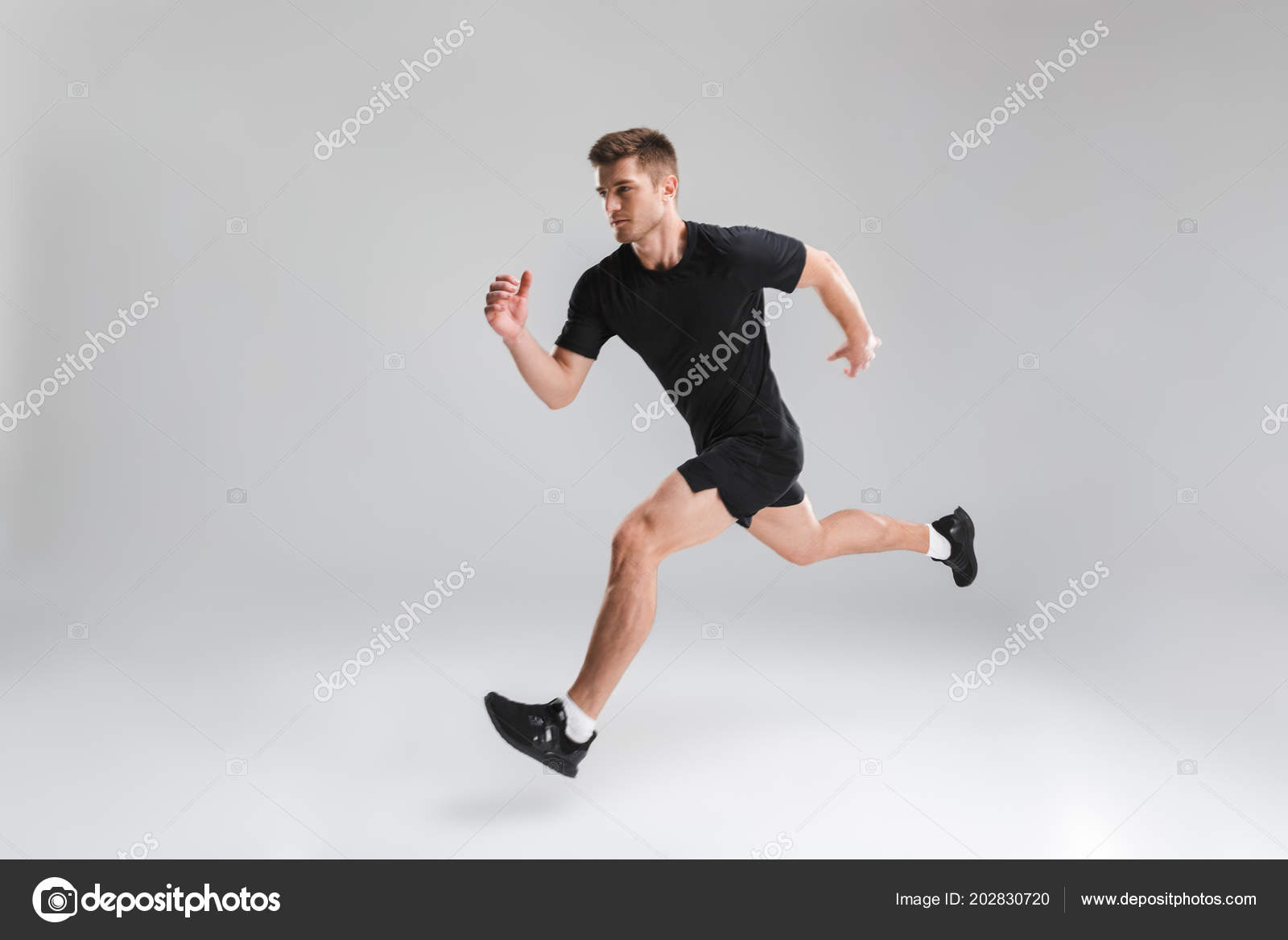 Full Length Portrait Confident Young Sportsman Running Fast Isolated ...