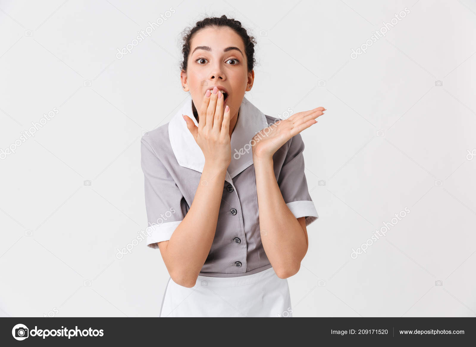 Portrait Shocked Young Housemaid Dressed Uniform Looking Camera ...