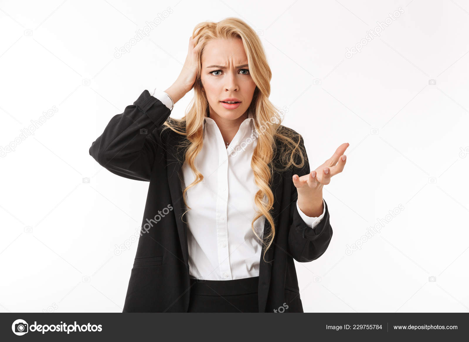 Image Confused Angry Displeased Business Woman Posing Isolated White ...