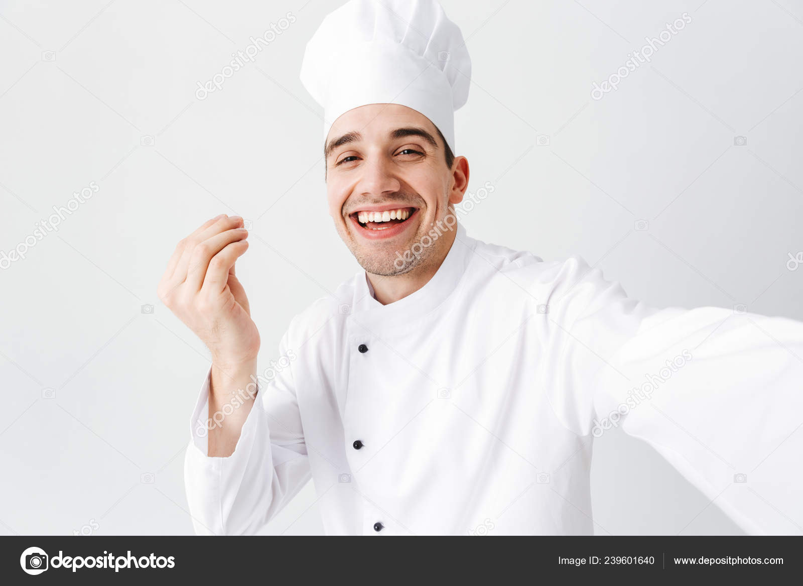 Happy Chef Cook Wearing Uniform Standing Isolated White Background ...