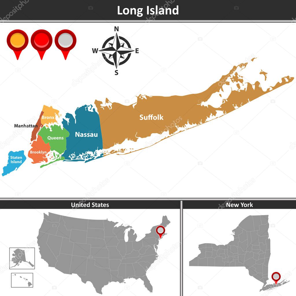Mapa vectorial de Long Island - una región dentro del estado ...