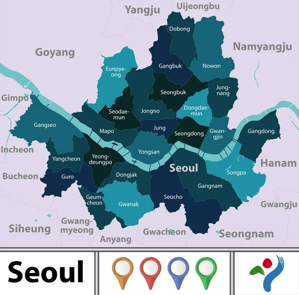 Seoul map Vector Art Stock Images | Depositphotos