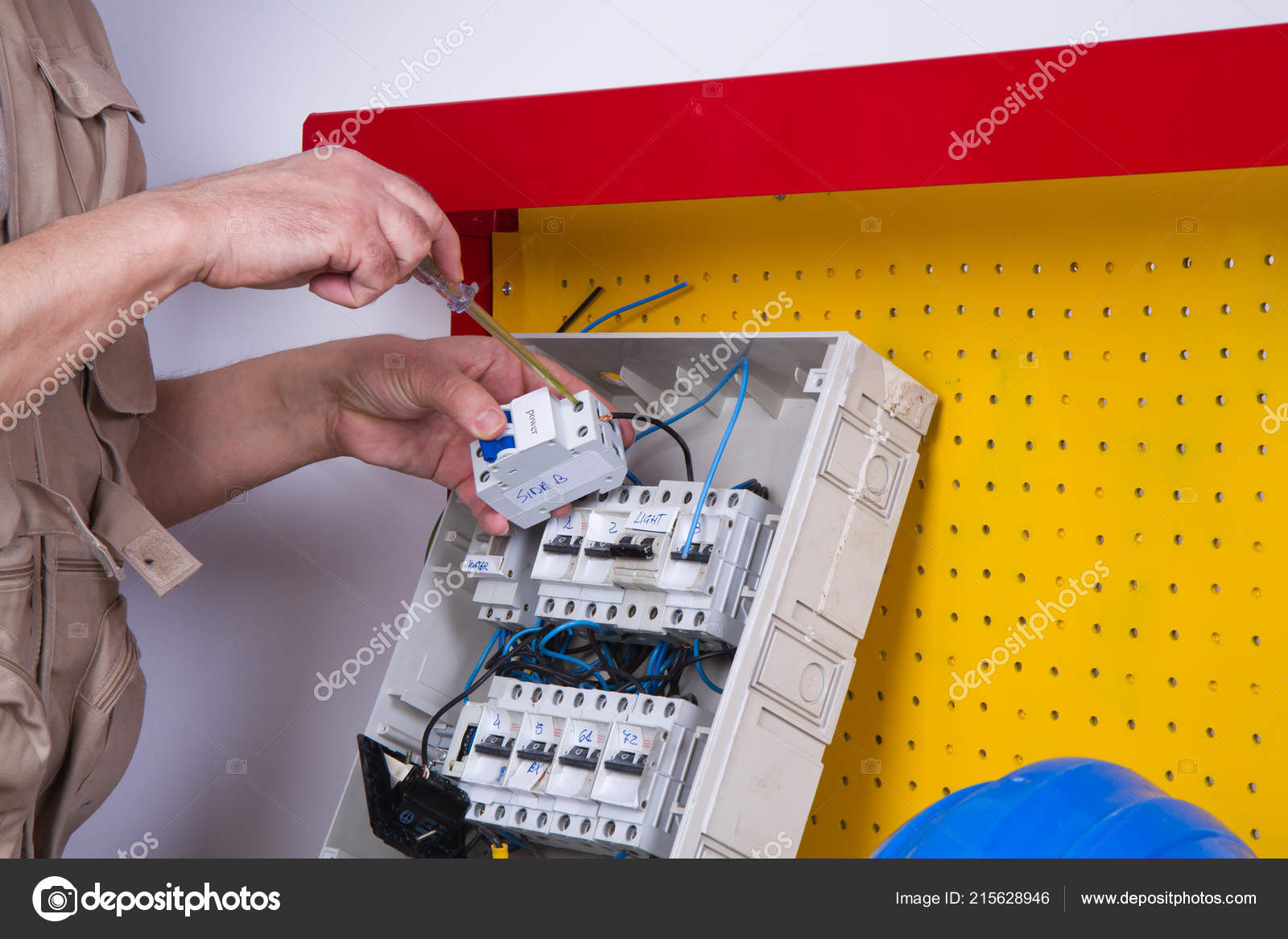 Electrician Fixing Electrical Devices Different Tools Stock Photo by ...