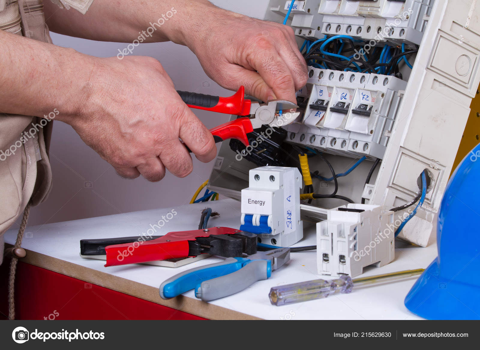 Electrician Fixing Electrical Devices Different Tools Stock Photo by ...