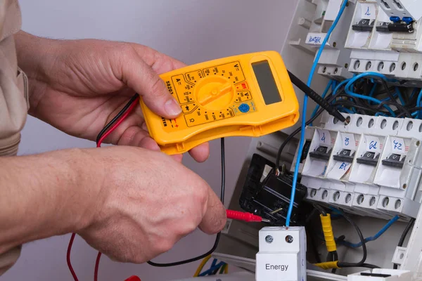 Electrician Fixing Electrical Devices Different Tools — Stock Photo ...