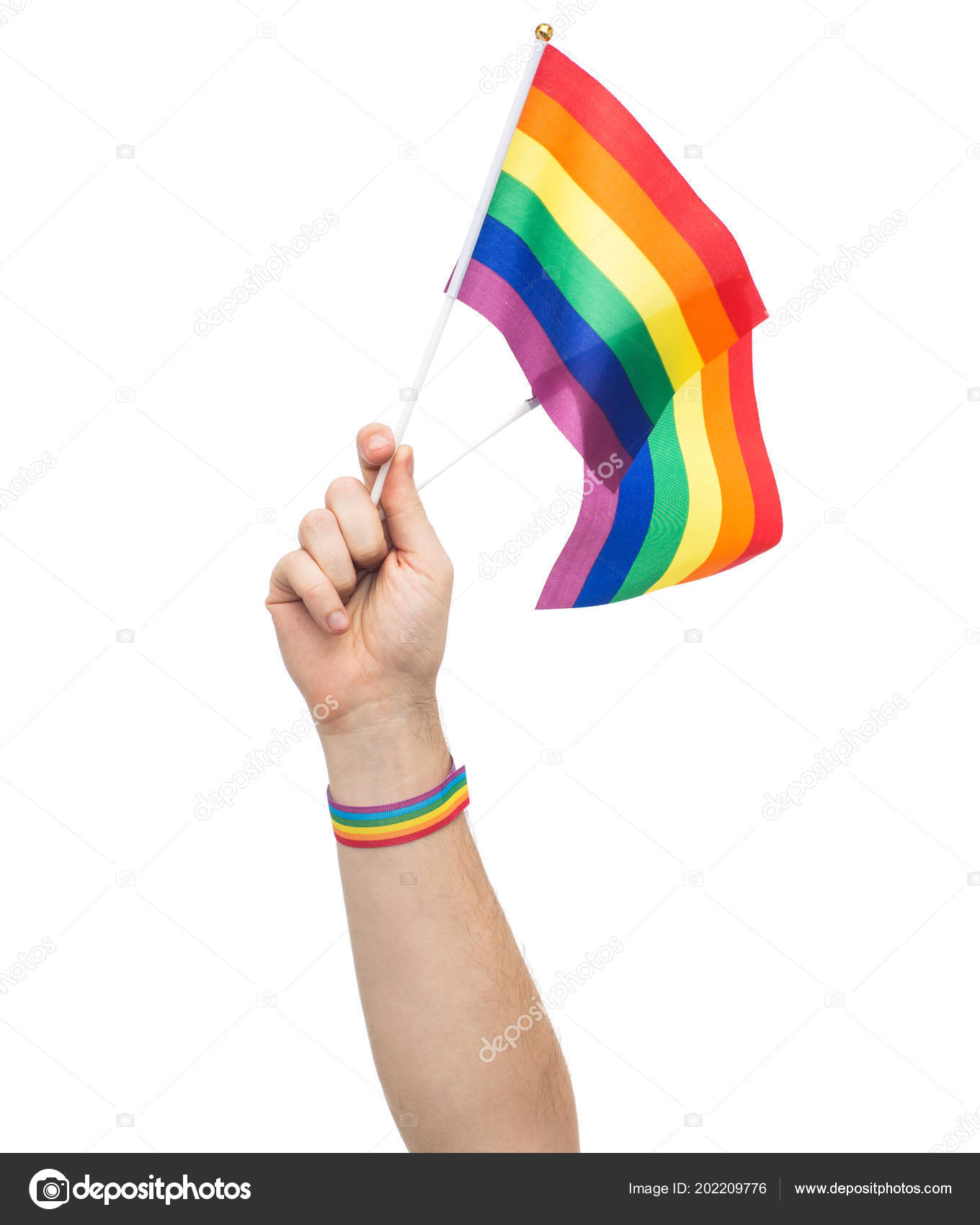 Hand with gay pride rainbow flags and wristband Stock Photo by ©Syda ...