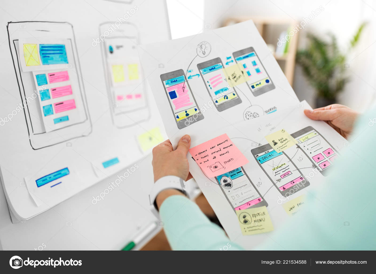 Close up of ui designer with templates at office — Stock Photo © Syda ...