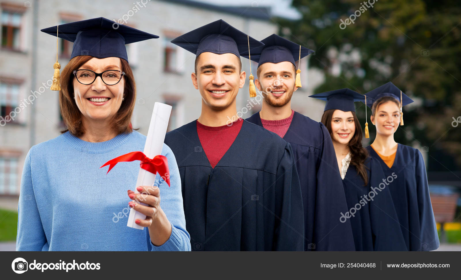 Happy senior graduate student woman with diploma — Stock Photo © Syda ...