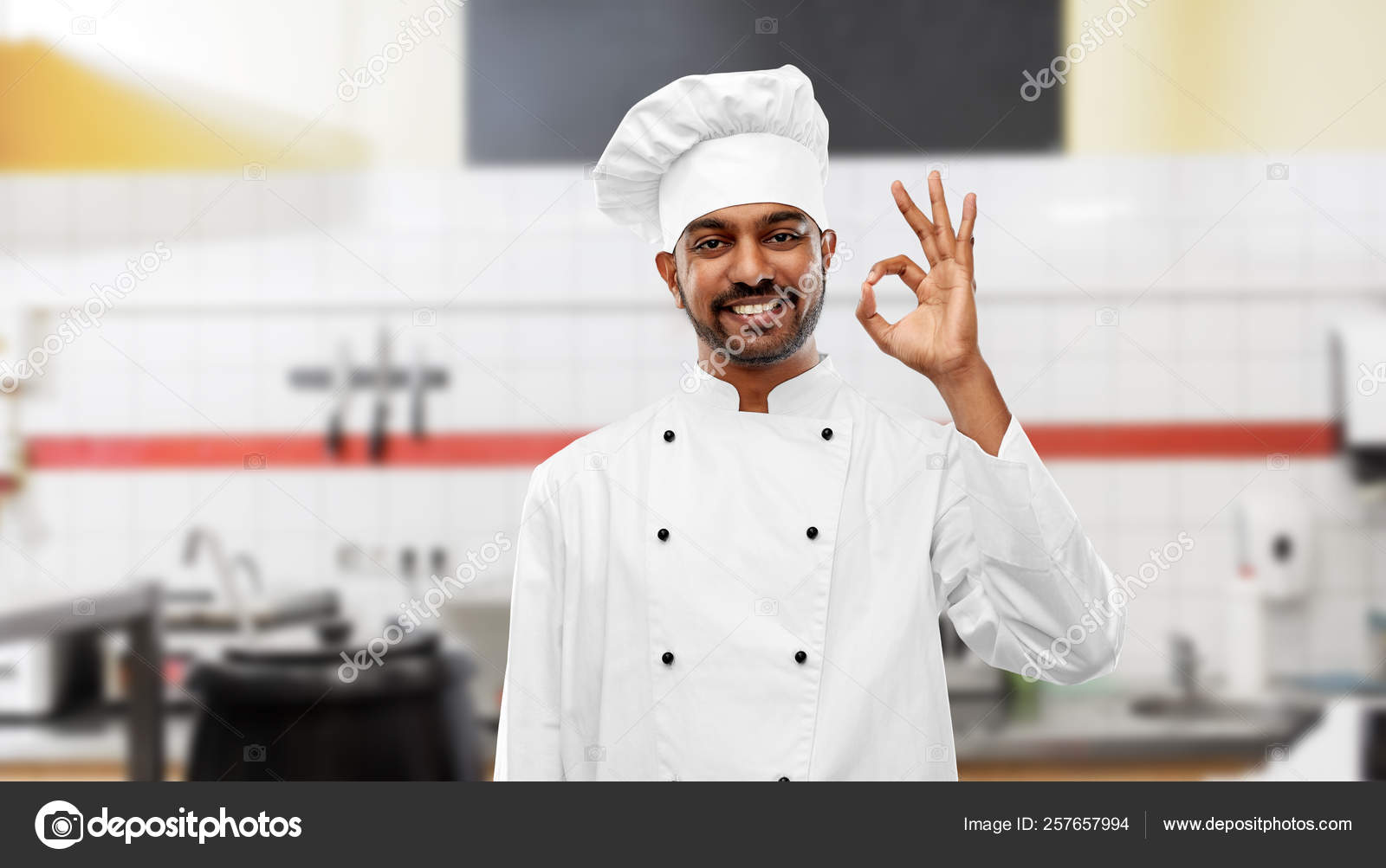 Indian chef showing ok sign at restaurant kitchen Stock Photo by ©Syda ...