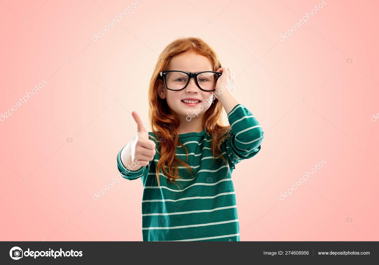 Smiling red haired student girl in glasses Stock Photo by ©Syda ...