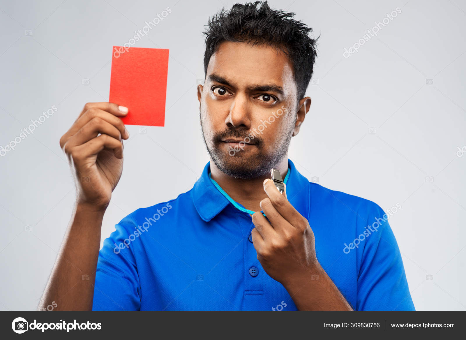 Indian referee with whistle showing red card Stock Photo by ©Syda ...